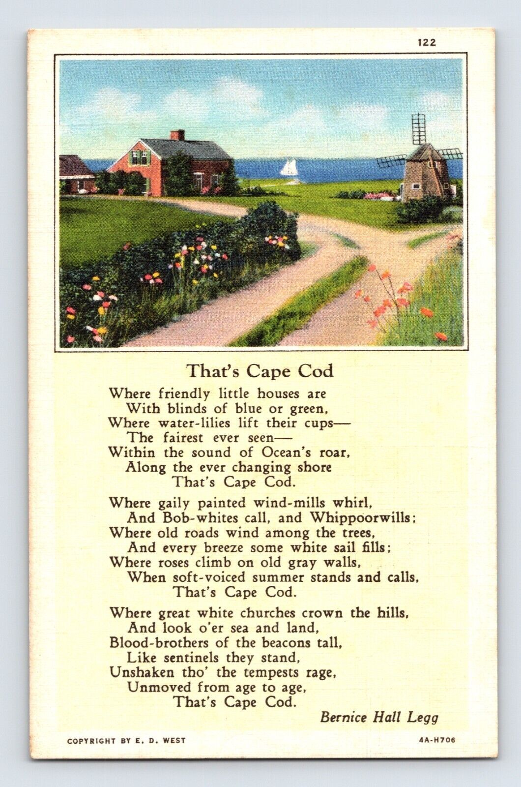 Postcard Massachusetts Cape Cod MA Poem Bernice Legg 1940s Unposted ...