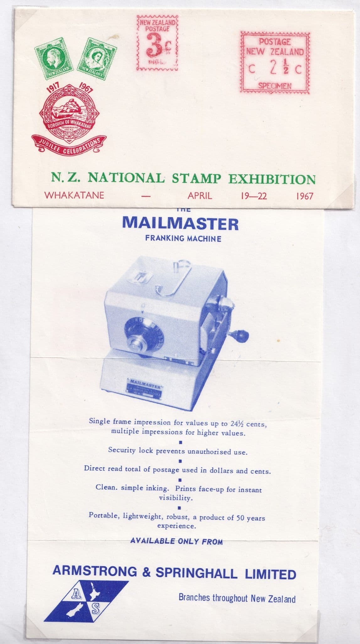 Mailmaster Franking Machine Whakatane New Zealand 1967 2x Cover ...