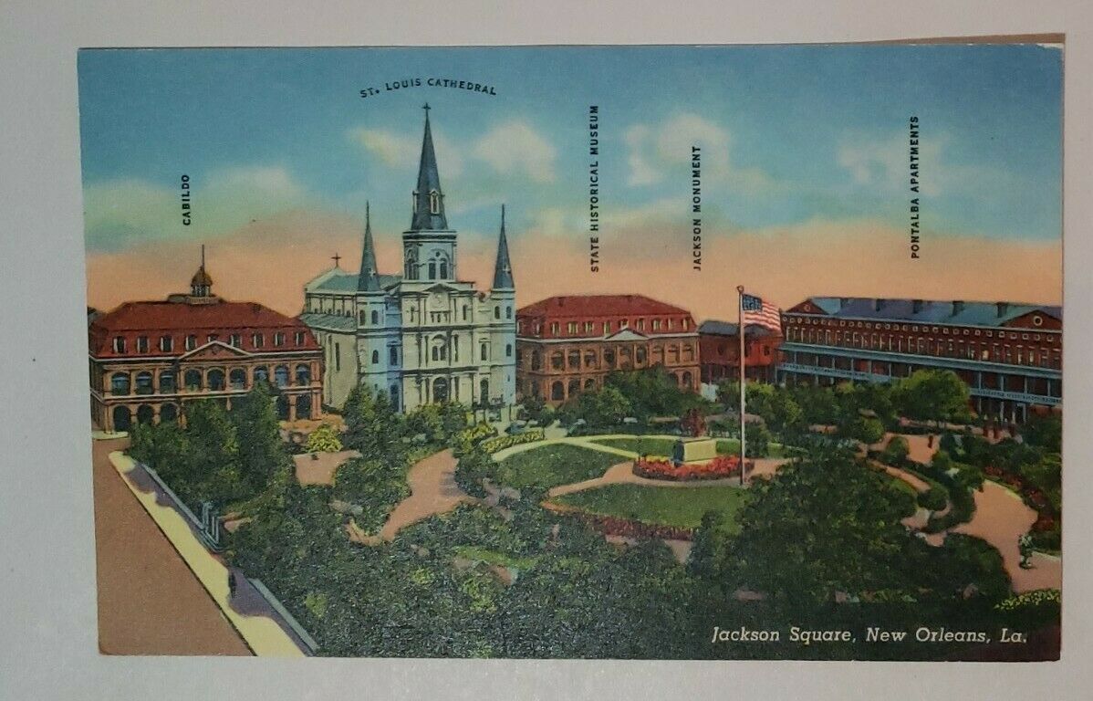 Vintage Chrome Postcard: Jackson Square, New Orleans Cathedral, museum ...