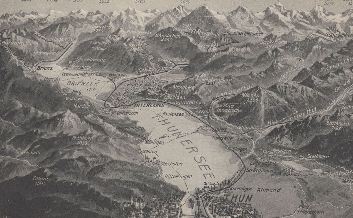 Thun Thunersee Switzerland Antique Map Postcard | Europe - Switzerland ...