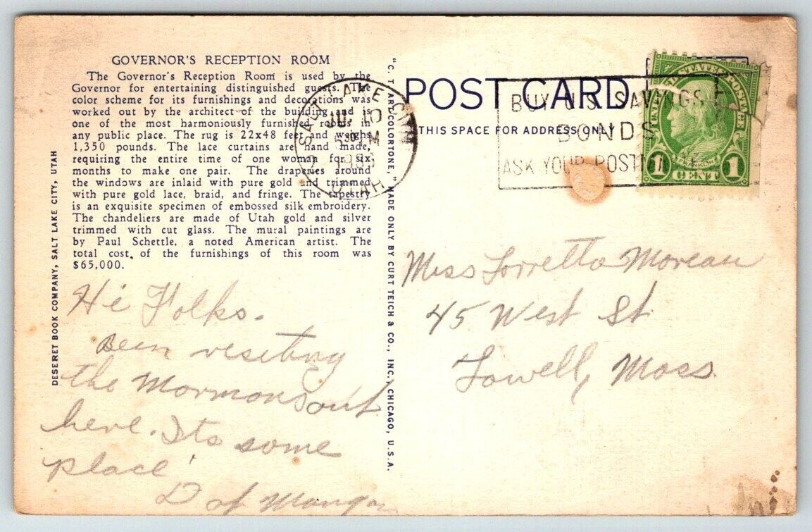 Vintage Utah Postcard - State Capitol Salt Lake City 1936 | United ...