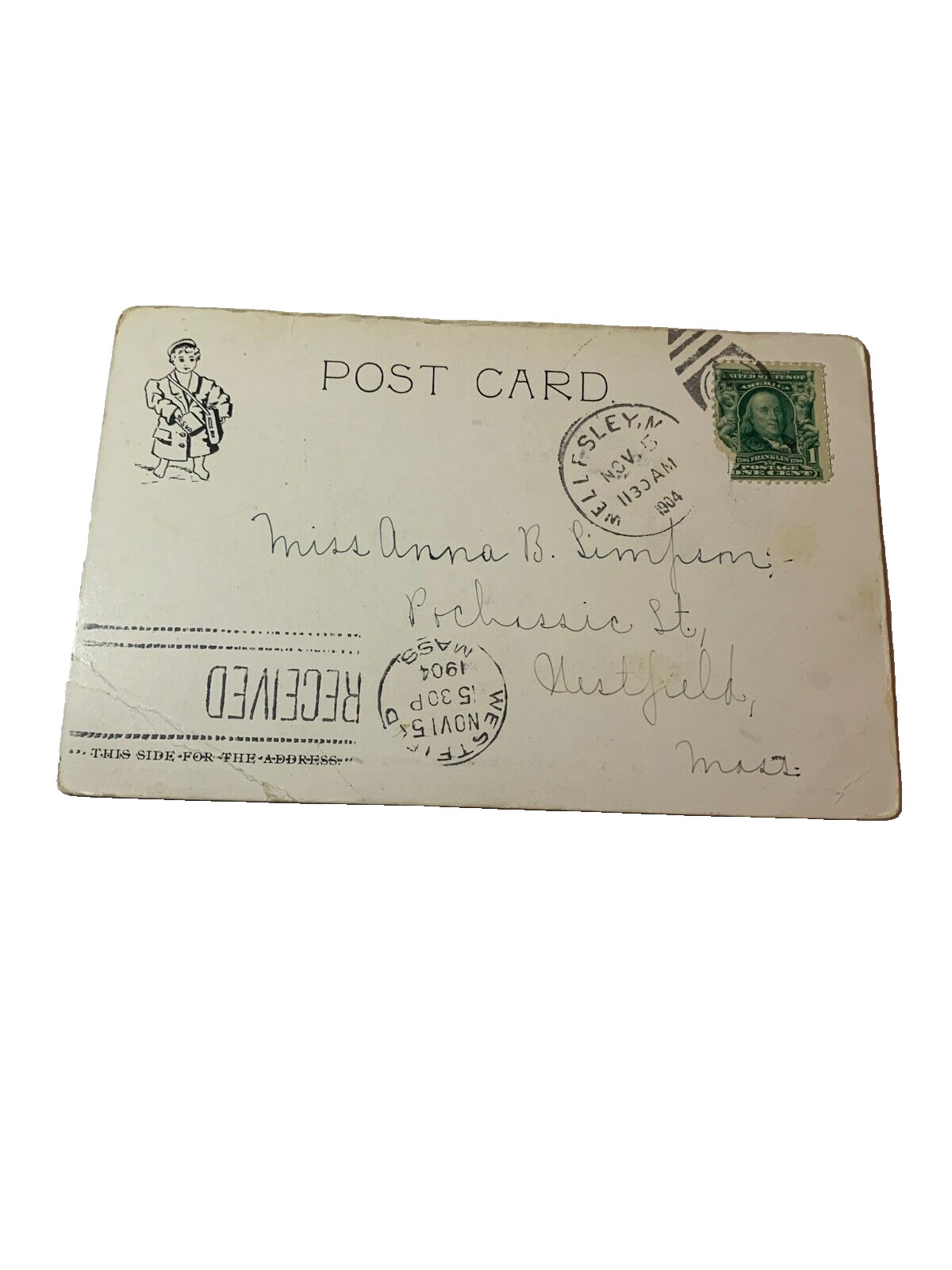 Postcard Antique View of College Hall & Campus, Wellesley College, MA ...