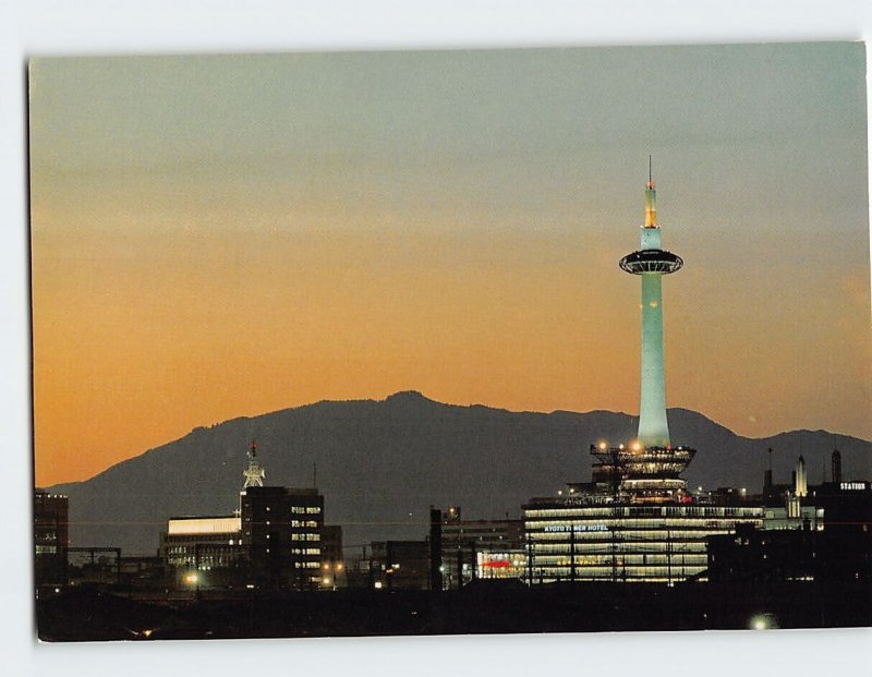 Postcard Evening View Of Kyoto Tower And Mt. Atago, Kyoto, Japan | Asia ...