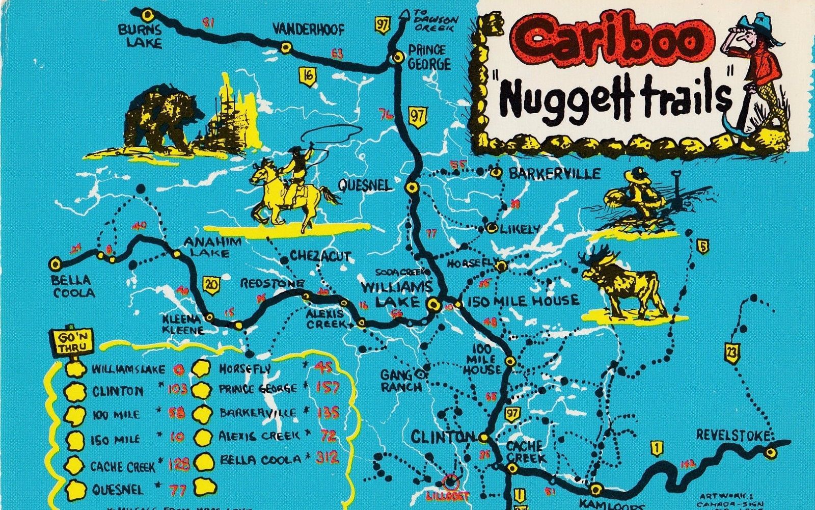 Cariboo Map Nuggett Trails Canada Postcard | Canada - Other / Unsorted ...