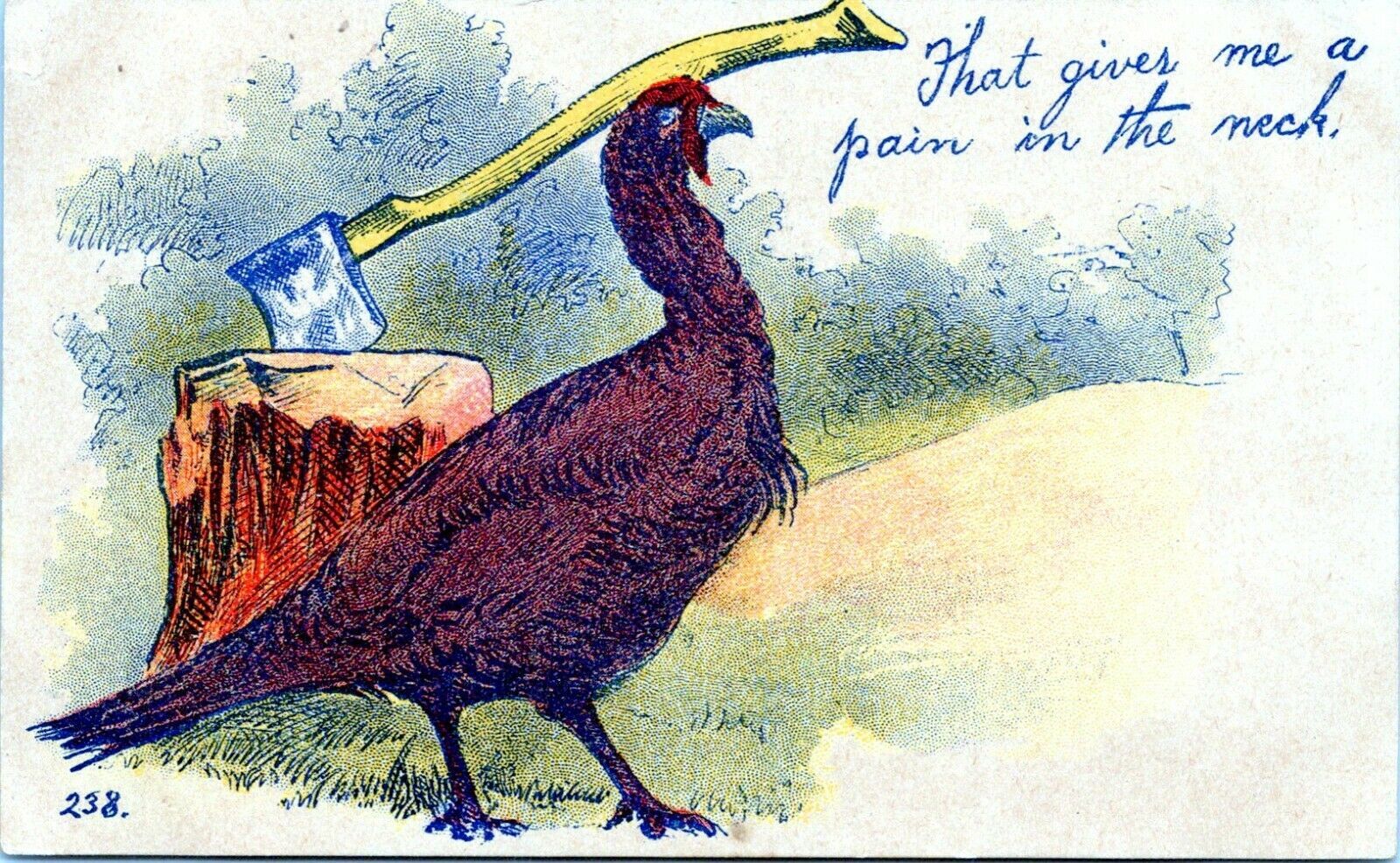 1907 Turkey Hatchet Axe Tree Stump Vintage Thanksgiving Postcard HV ...