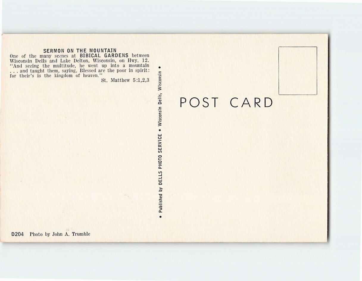 Postcard Sermon On The Mountain, Biblical Gardens, Wisconsin Dells ...