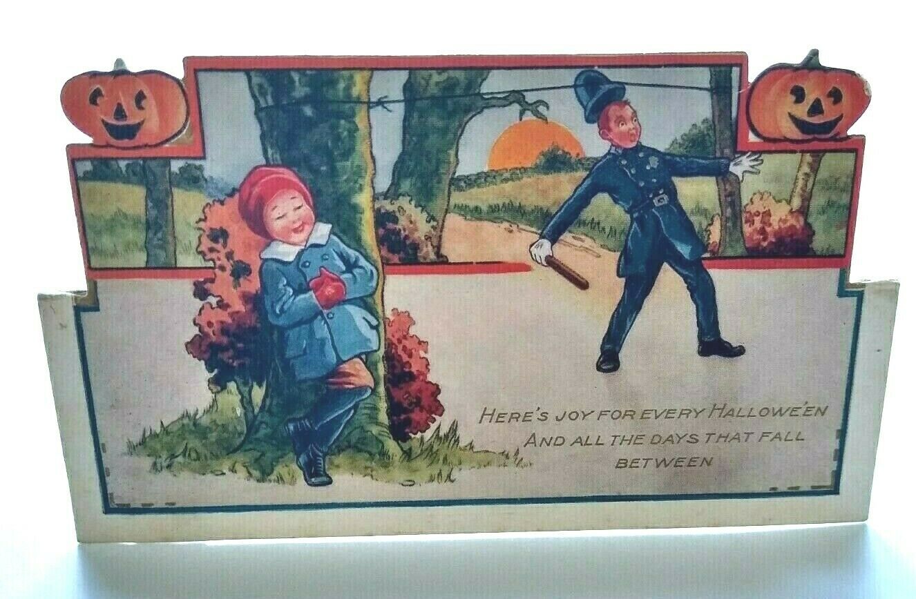 Vintage Halloween Postcard Diecut Stand Up Whitney Policeman Pranks ...