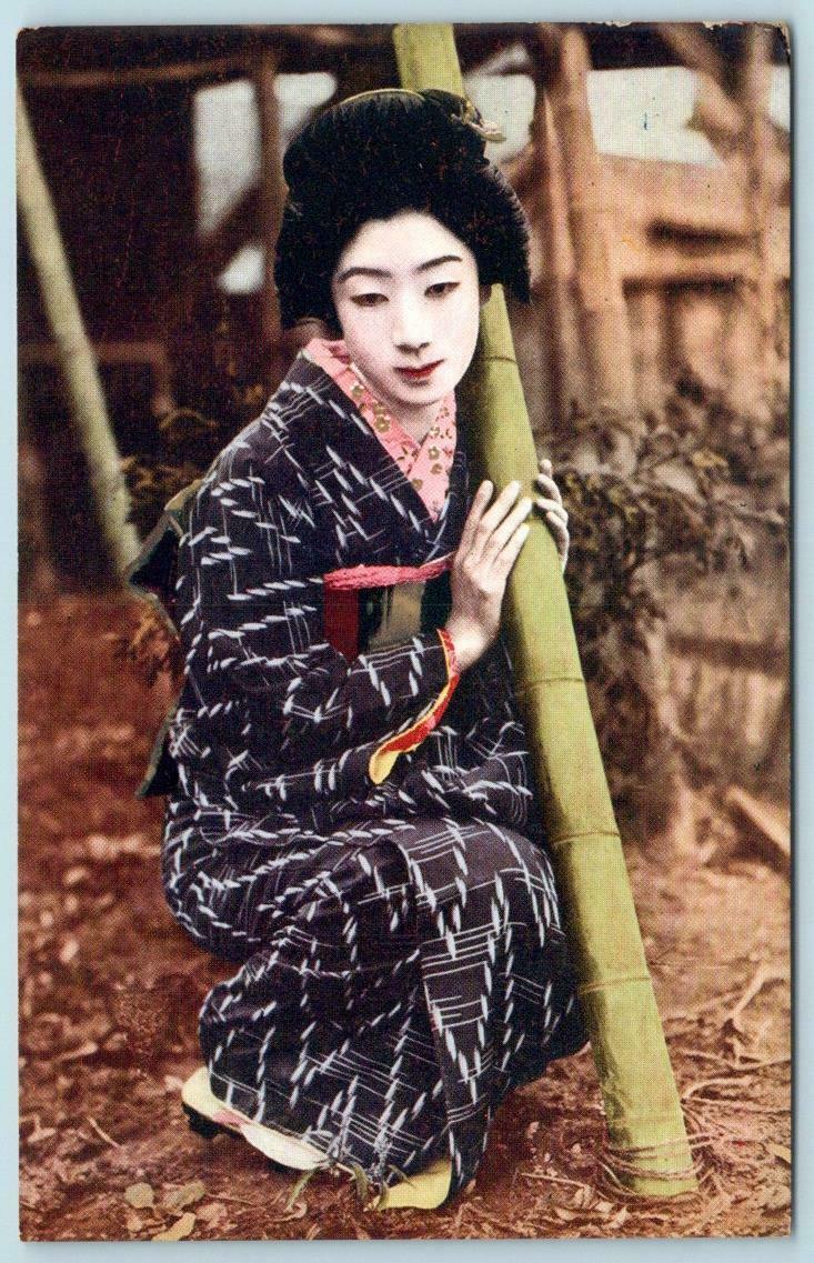 1920'S Japan Geisha Girl Kimono Bamboo Antique Postcard Japanese ...