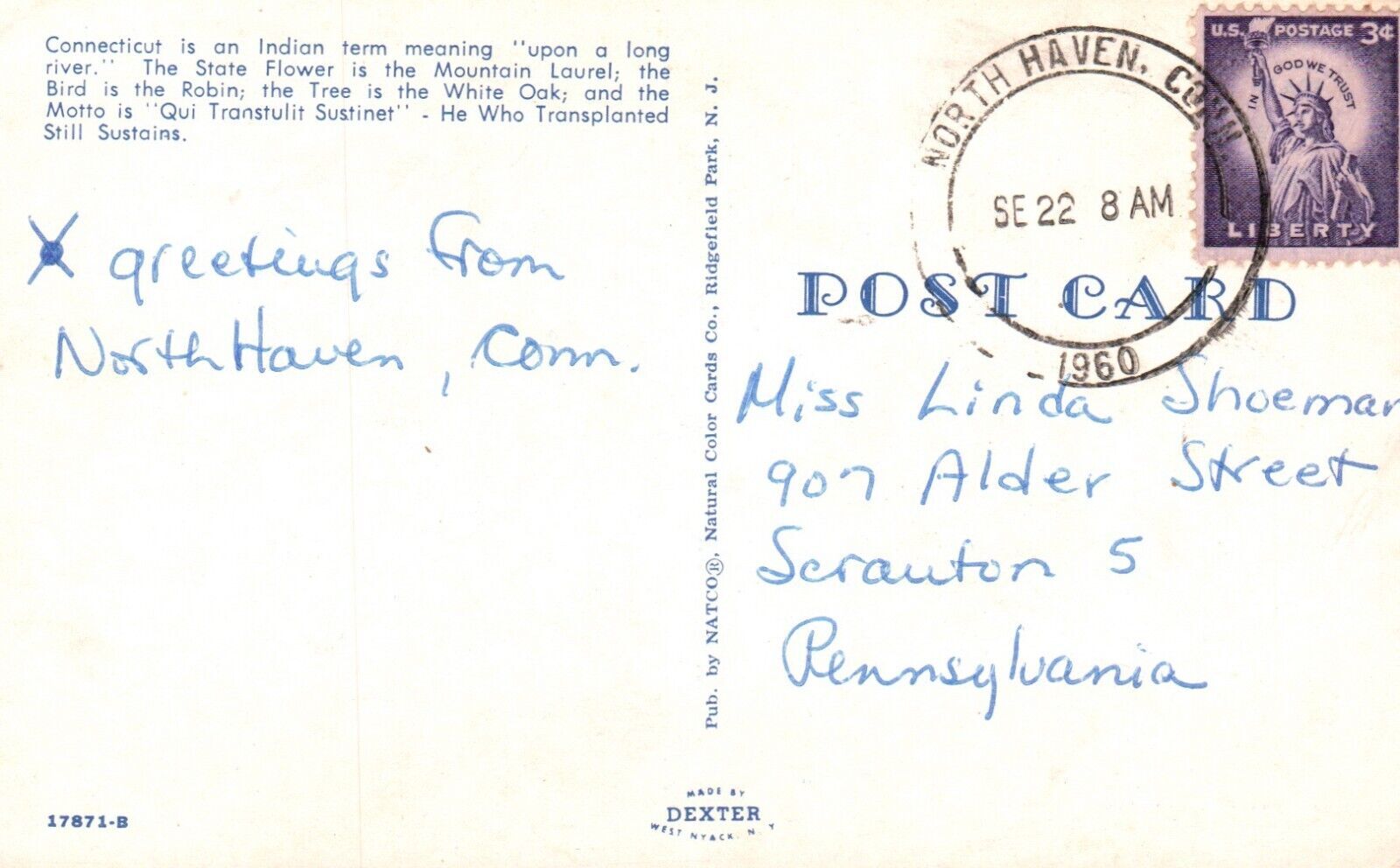 Postcard CT Connecticut State Map Historical Industrial 1960 Vintage PC ...