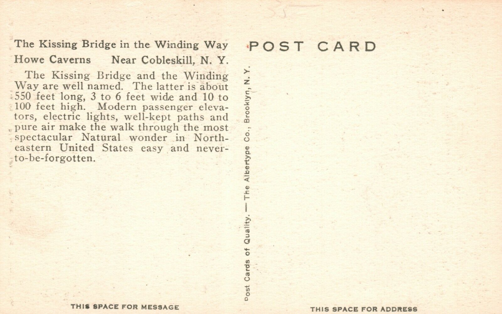 Vintage Postcard Kissing Bridge in the Winding Way Howe Caverns ...