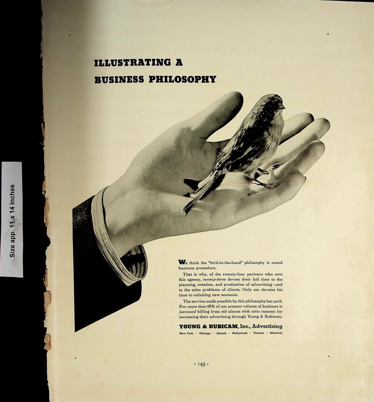 1937 Young and Rubicam Bird in Hand Business Philosophy Vintage Print ...