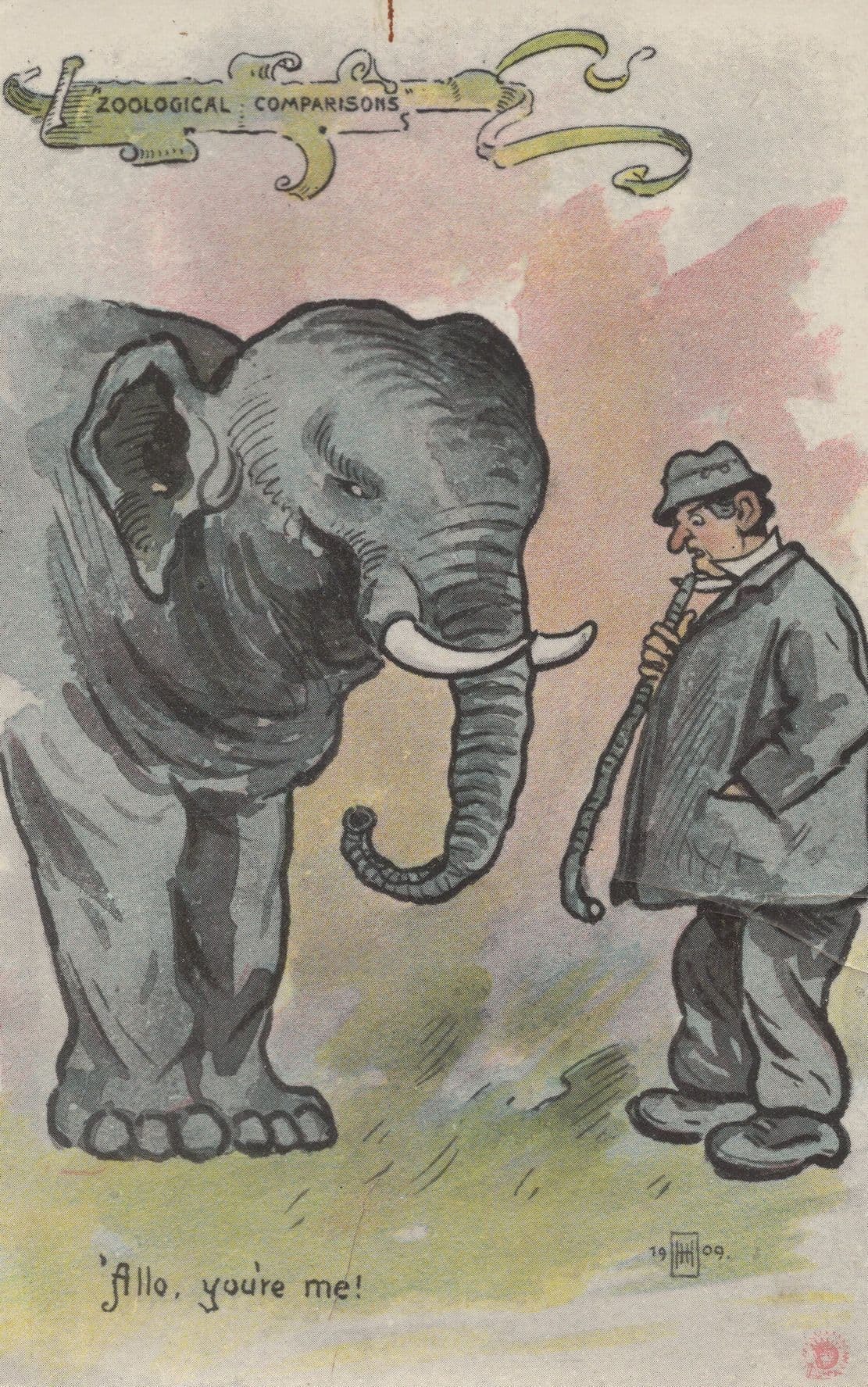 Man Vs Elephant Zoo Comparisons Old Animal Comic Postcard | Topics ...