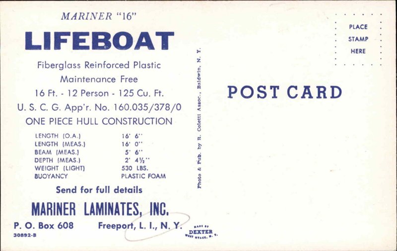 Freeport Long Island NY Mariner 16 Lifeboat Life Saving - Postcard ...