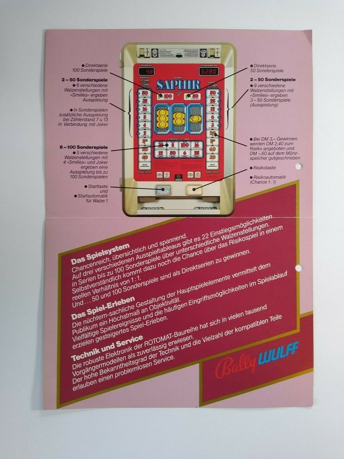 Bally Wulff Rotomat Saphir Slot Machine Flyer Original German Text ...