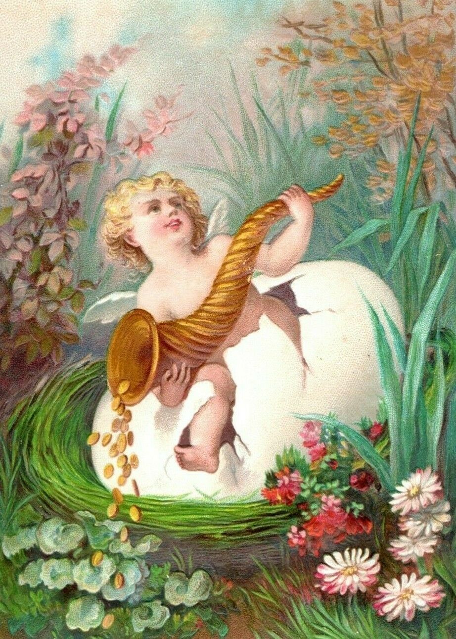 1880's Fab Angel Cherub Egg Horn of Plenty Victorian Trade Card P30 ...