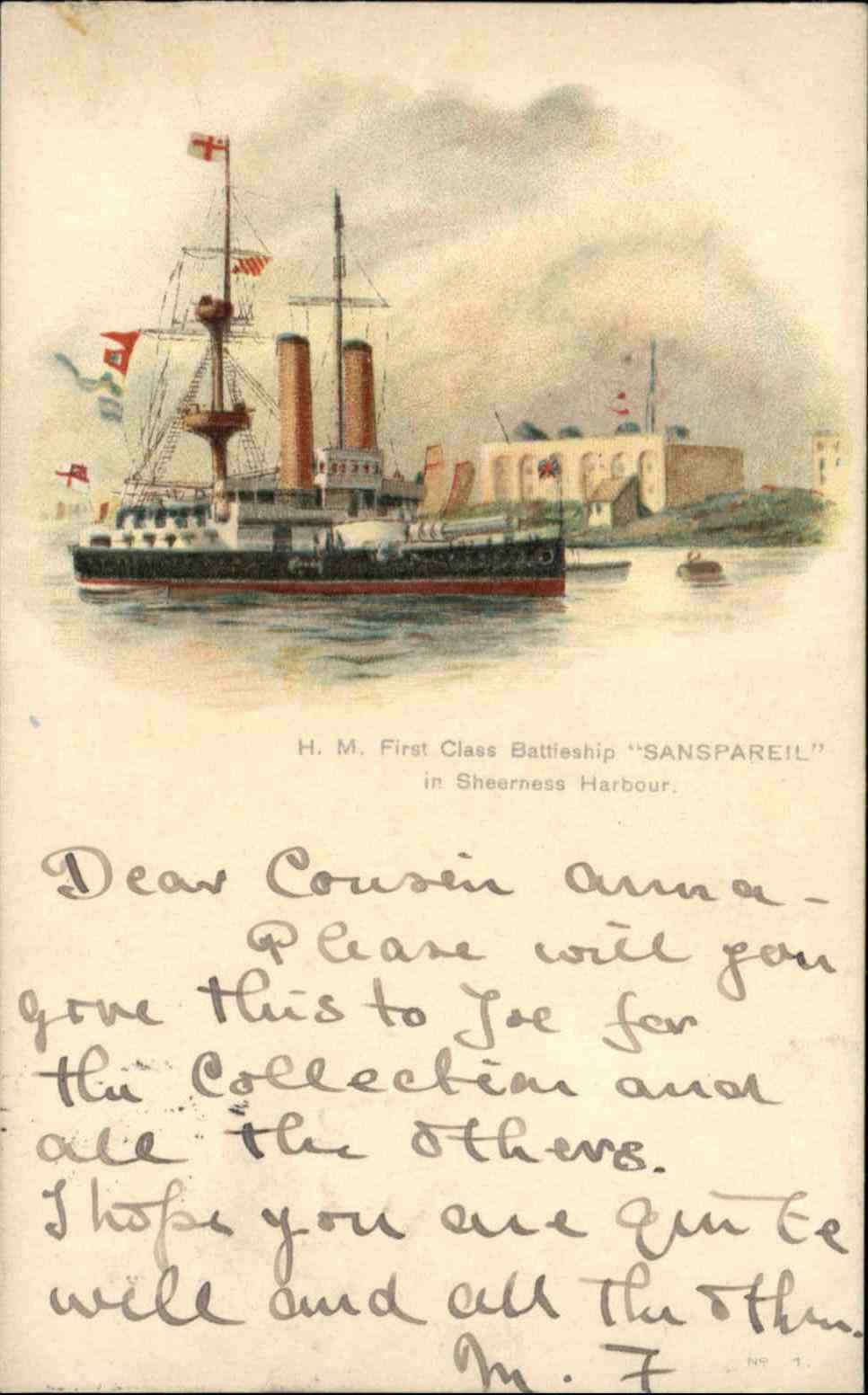 1901 BRITISH NAVY HM First Class Battleship "Sanspareil" SHEERNESS ...