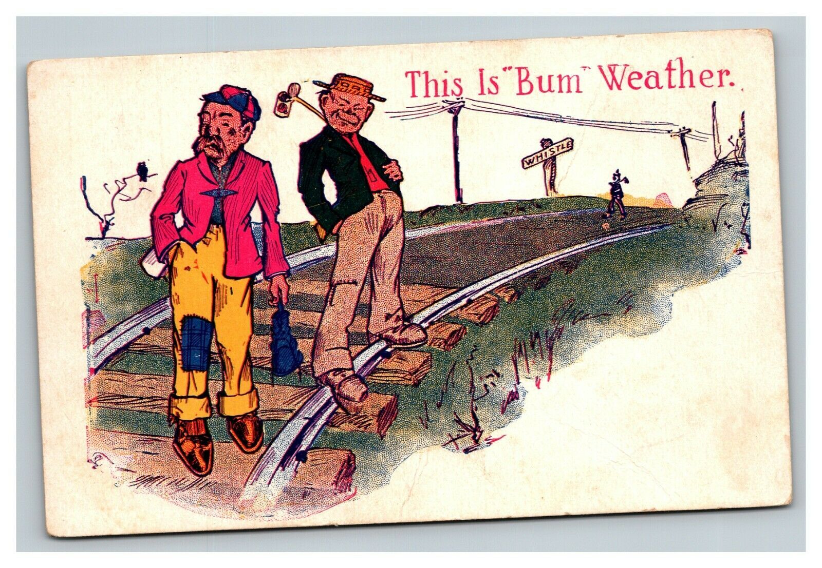 Vintage 1900's Comic Postcard Hobos Bums Walking on Train Tracks ...