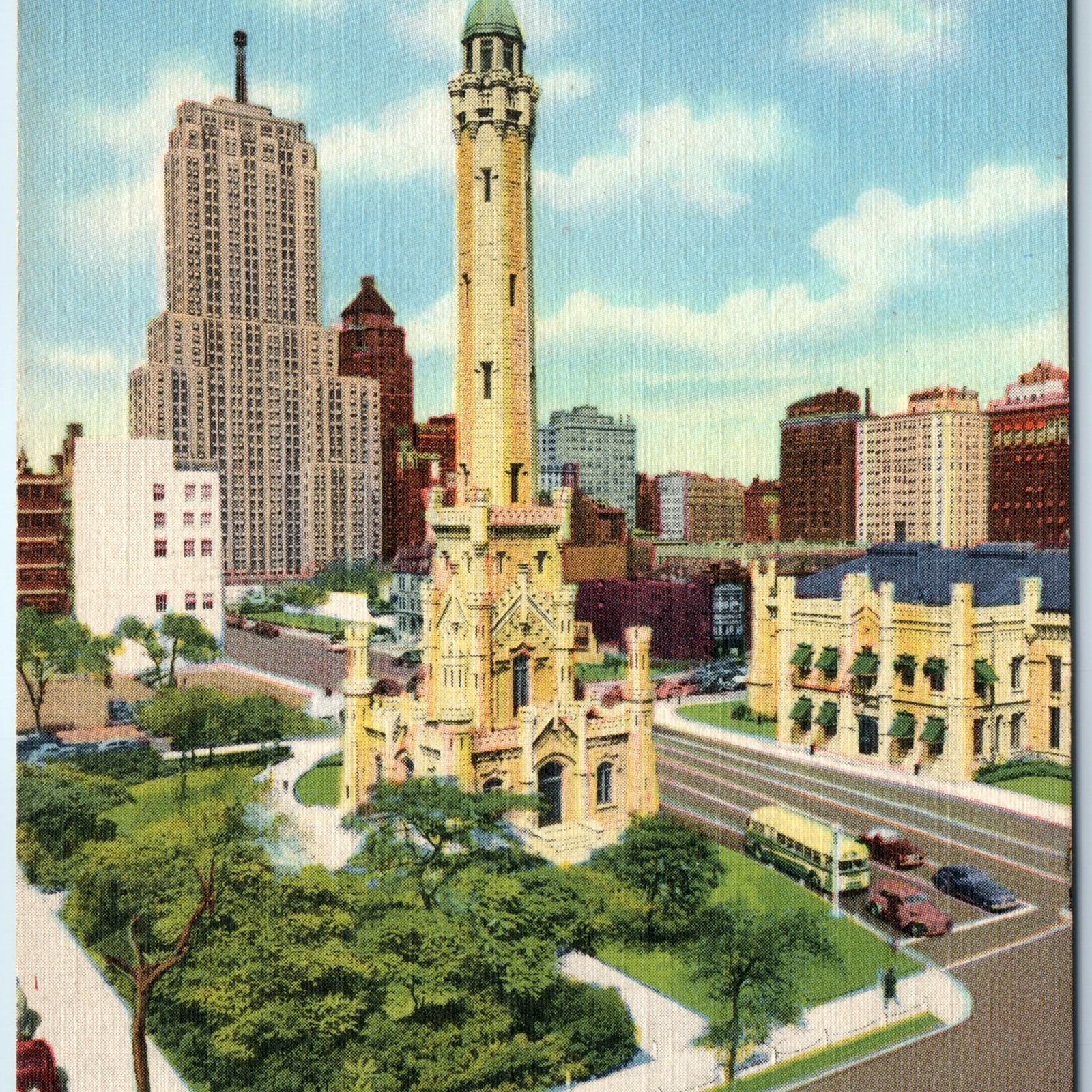 1941 Chicago, IL Old Water Tower Palmolive Building Birds Eye Roadside ...