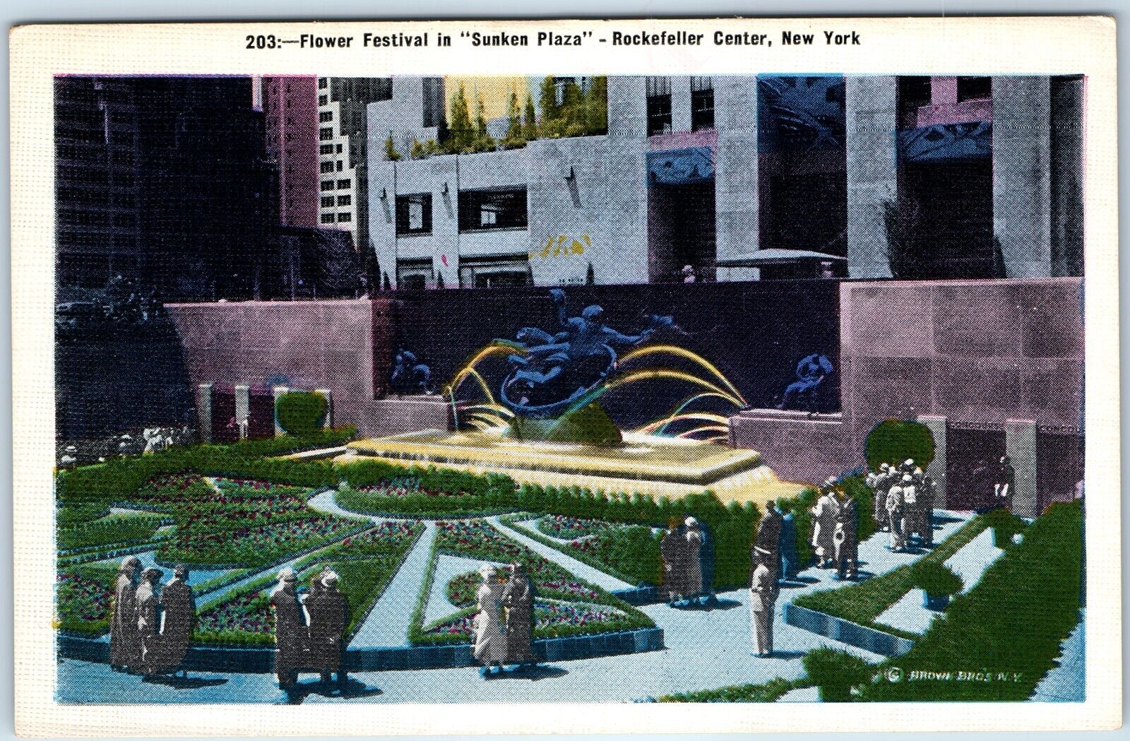 c1940s Manhattan City NY Rockefeller Center Sunken Plaza Flower ...