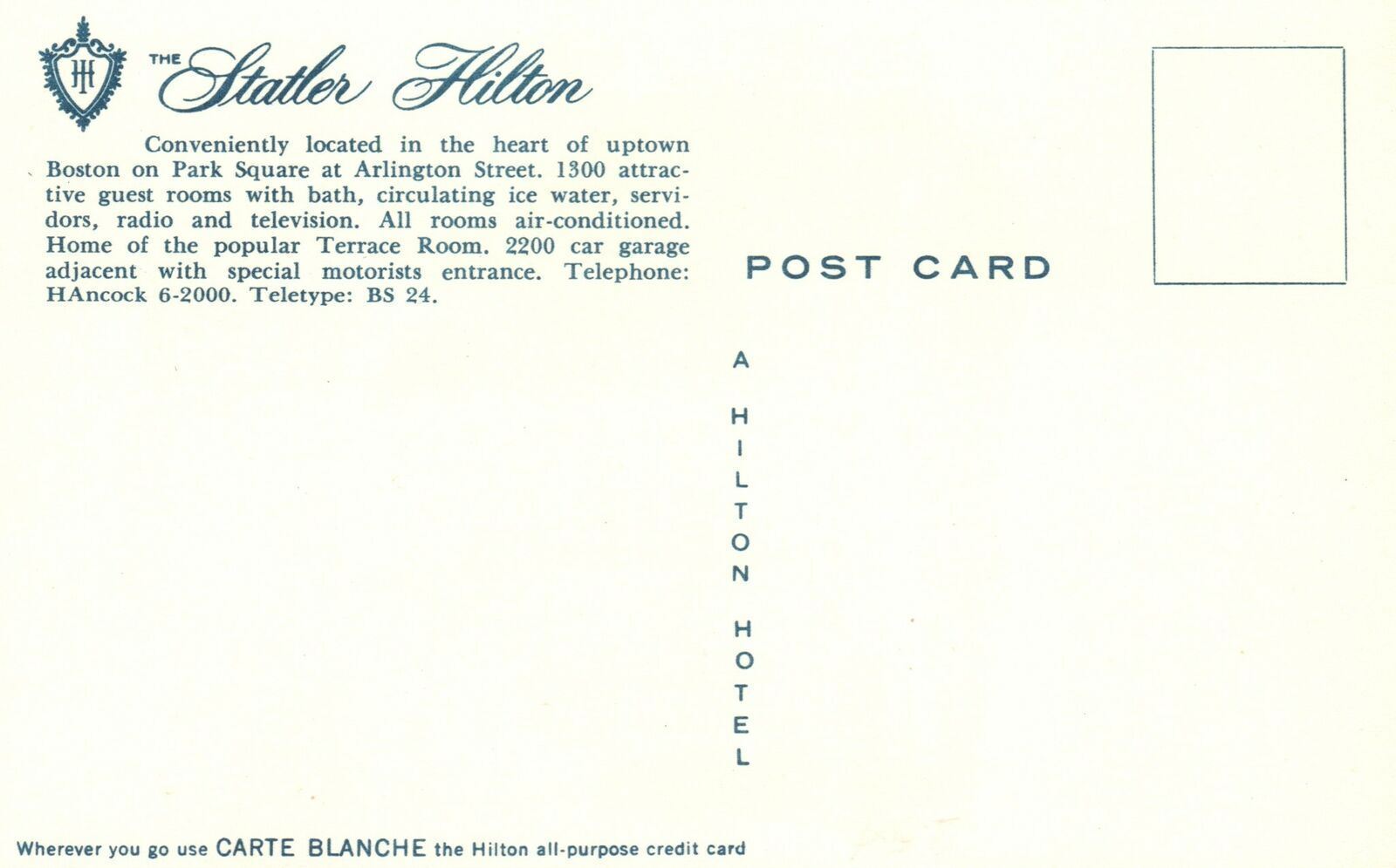 Vintage Postcard 1910's The Statler Hilton Hotel Suites Boston ...