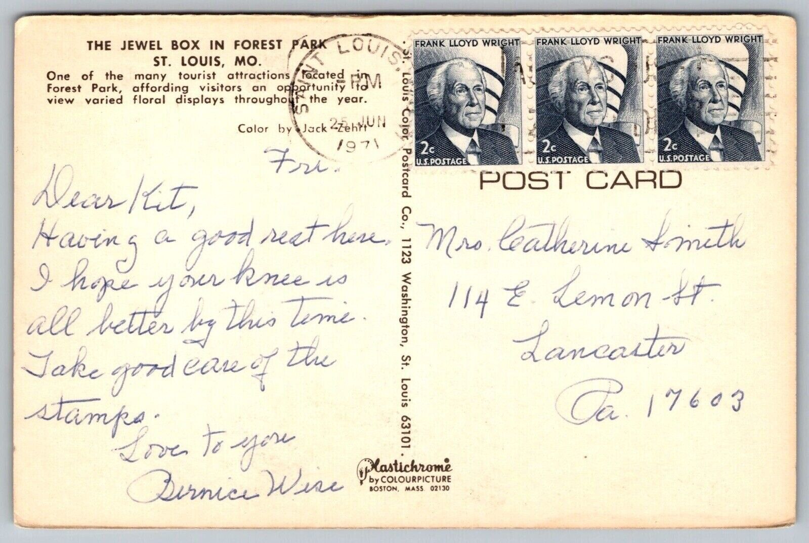 Jewel Box Forest Park St Louis Missouri Mo 1971 Cancel Pm Postcard ...