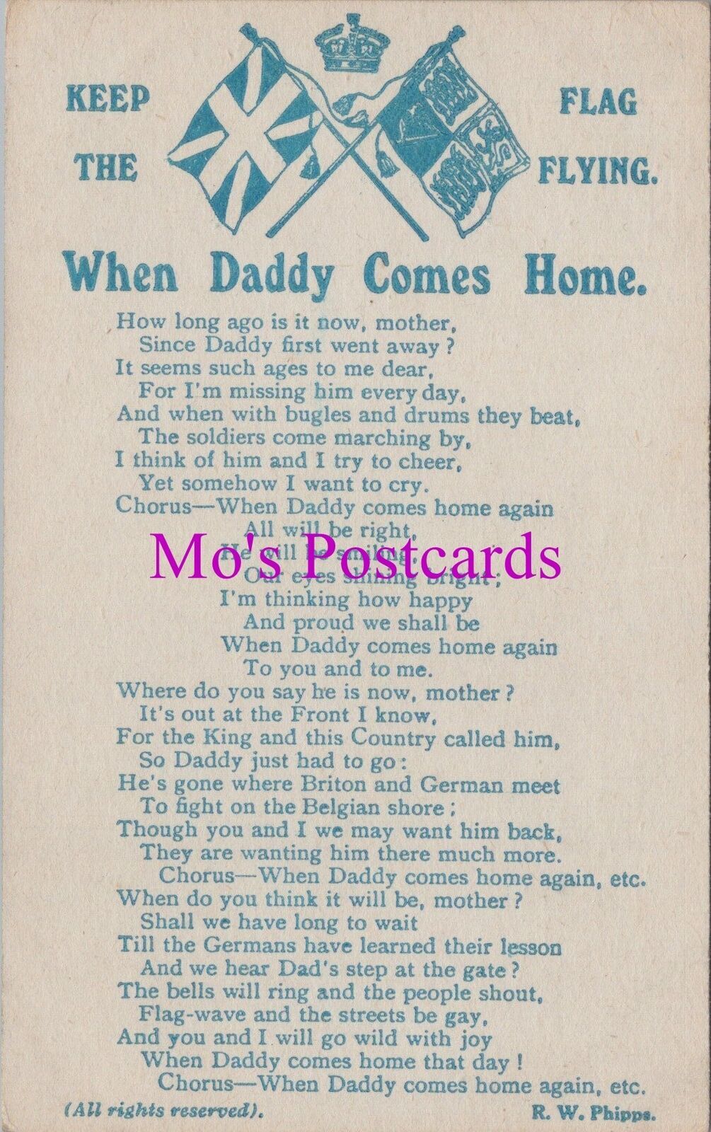 Military Postcard - When Daddy Comes Home, Keep The Flags Flying ...