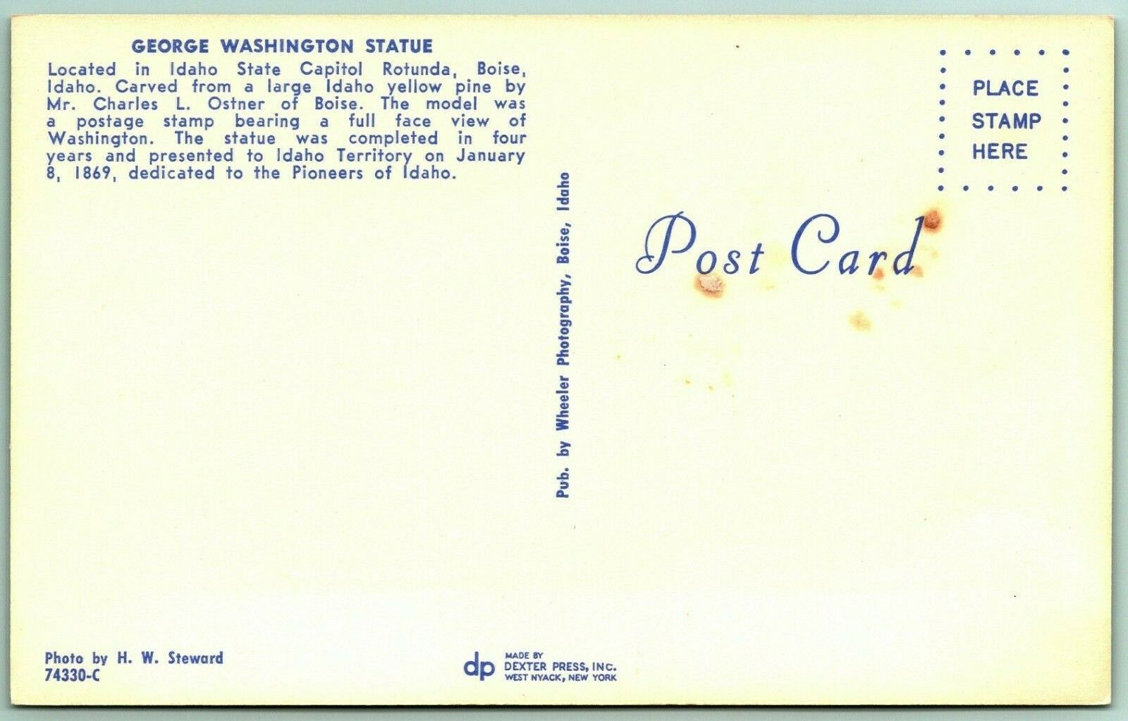 George Washington Statue Capitol Building Boise Idaho ID UNP Chrome ...