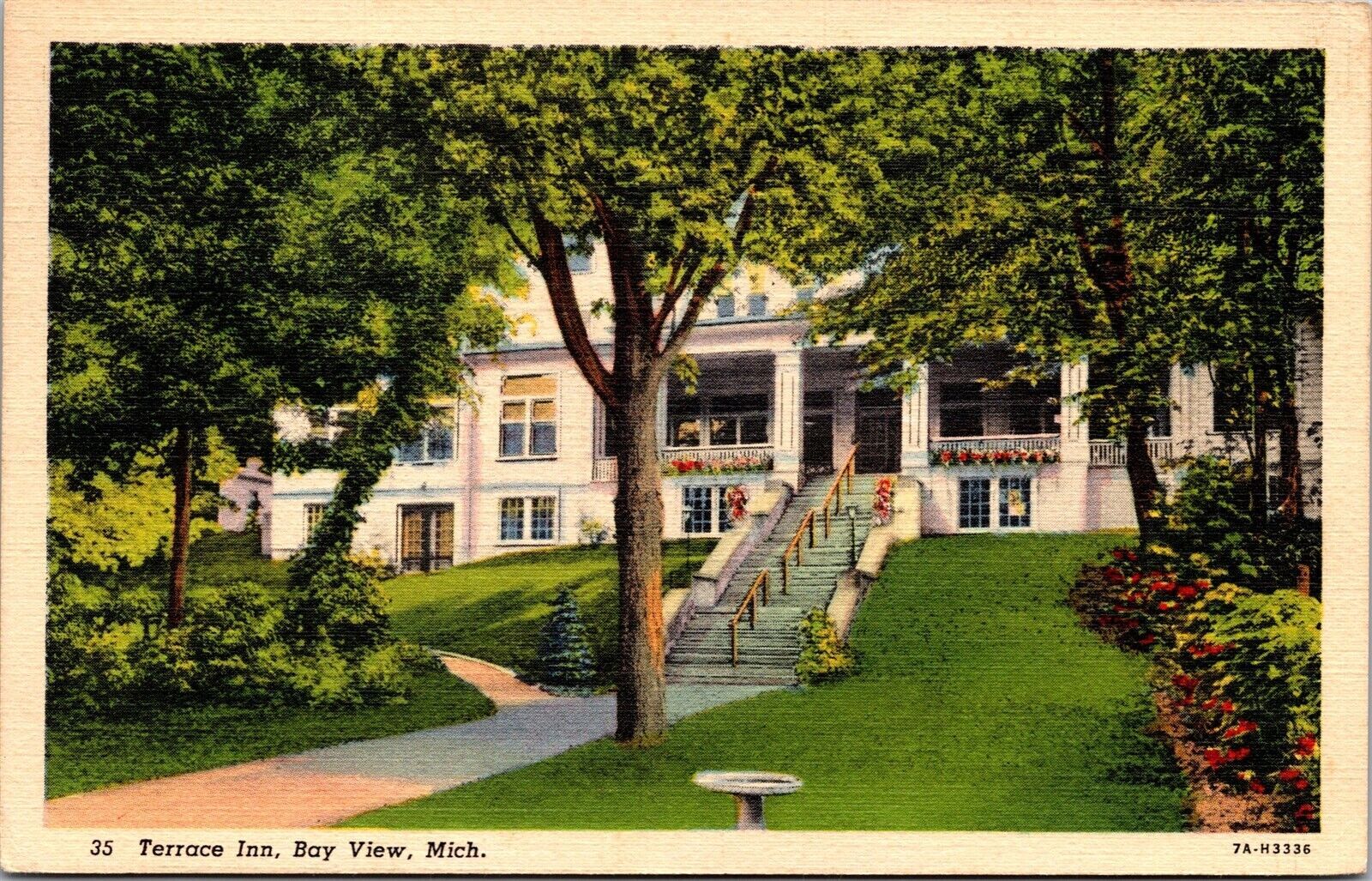Vtg Bay View Michigan MI Terrace Inn 1930s Old Linen View Postcard ...
