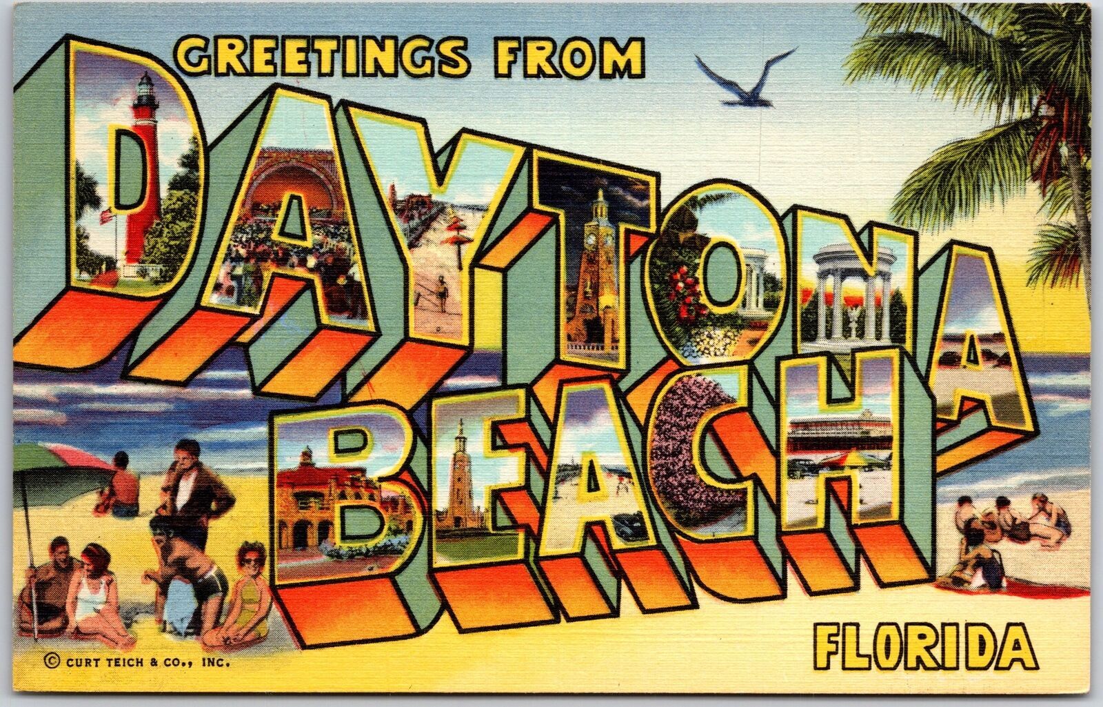 Daytona Beach Florida FL, Greetings, Big Letters, Sea Ocean, Vintage ...