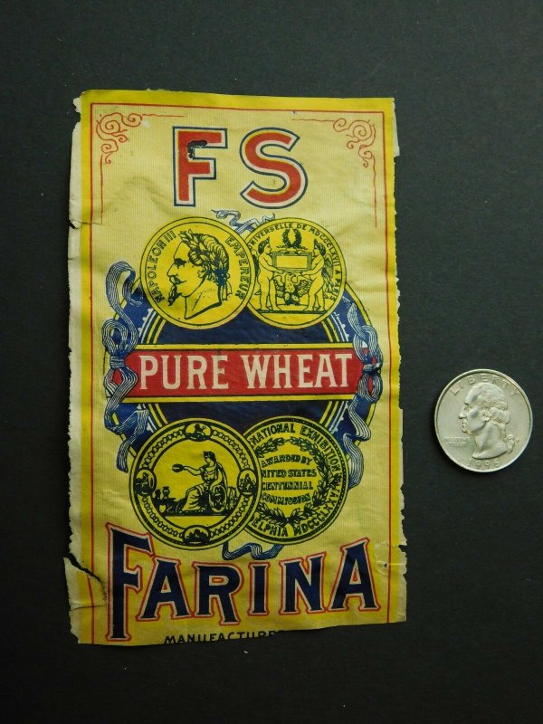 FS Farina Pure Wheat Flour Authentic Victorian Label L3 | Ephemera ...