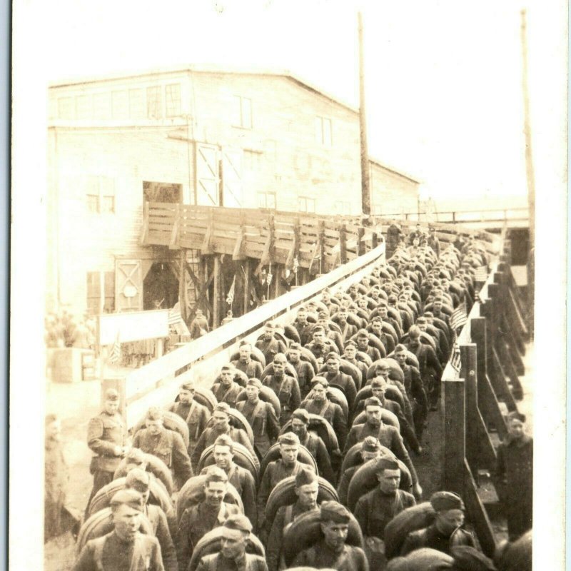 WWI Soldiers Arrive Home RPPC Dock Landing Military US Army Group Real ...