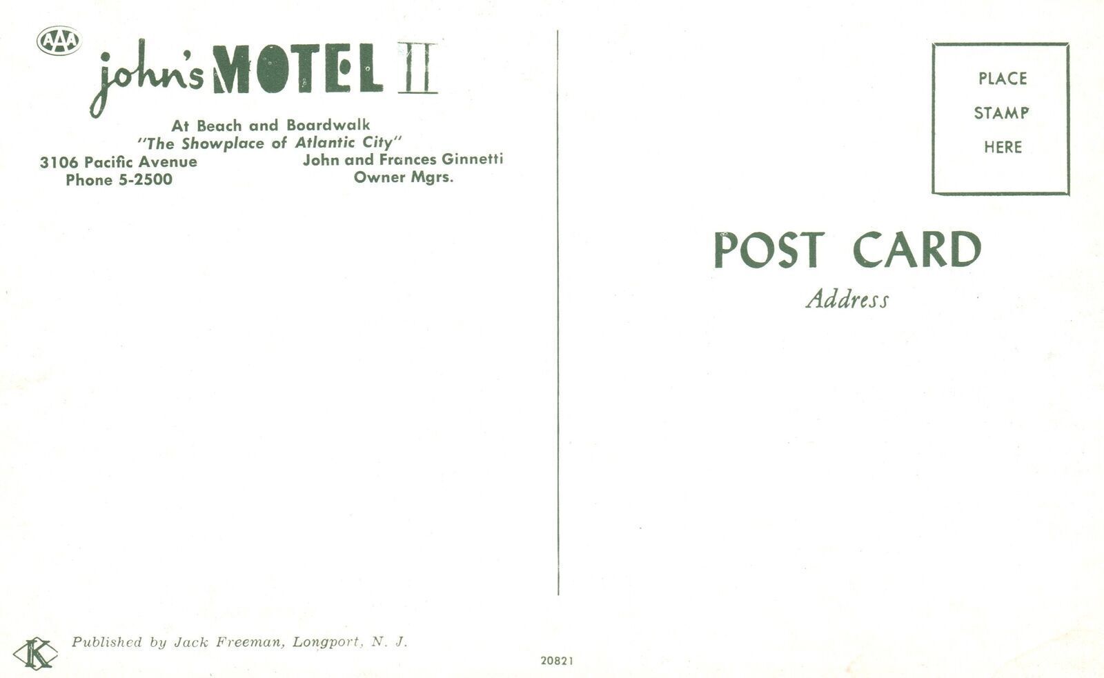 Vintage Postcard John's Motel Beach Boardwalk Atlantic City Showplace New Jersey | Europe ...