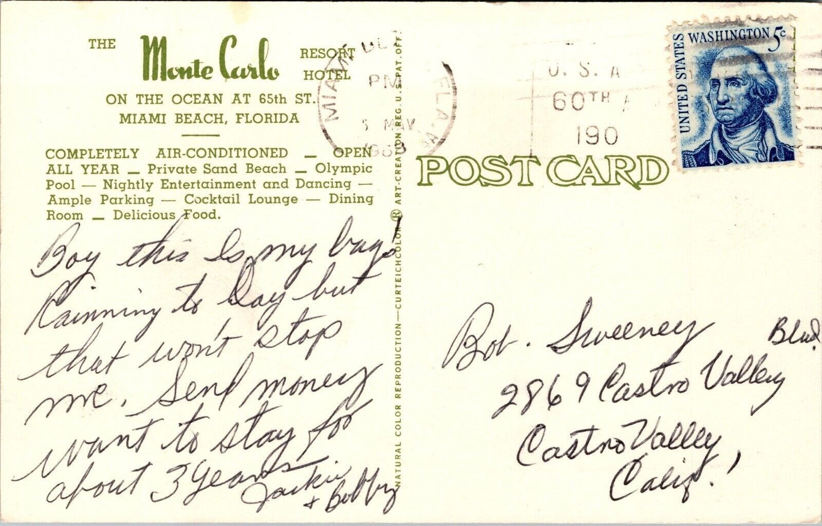 Vtg Miami Beach Florida FL Monte Carlo Resort Hotel Pool 1960s View ...