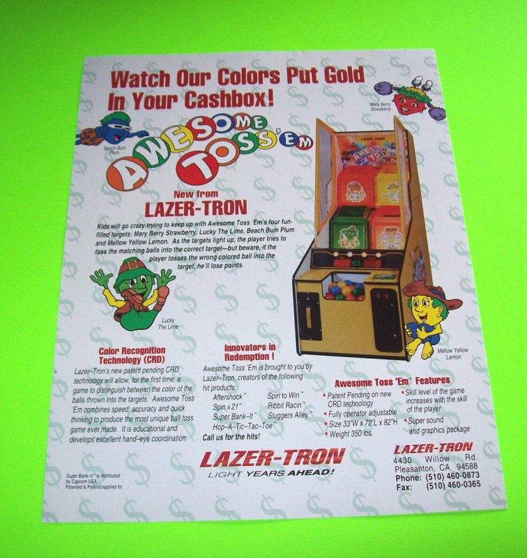 Awesome Toss EM Orig NOS Redemption Arcade Game Machine Flyer ...