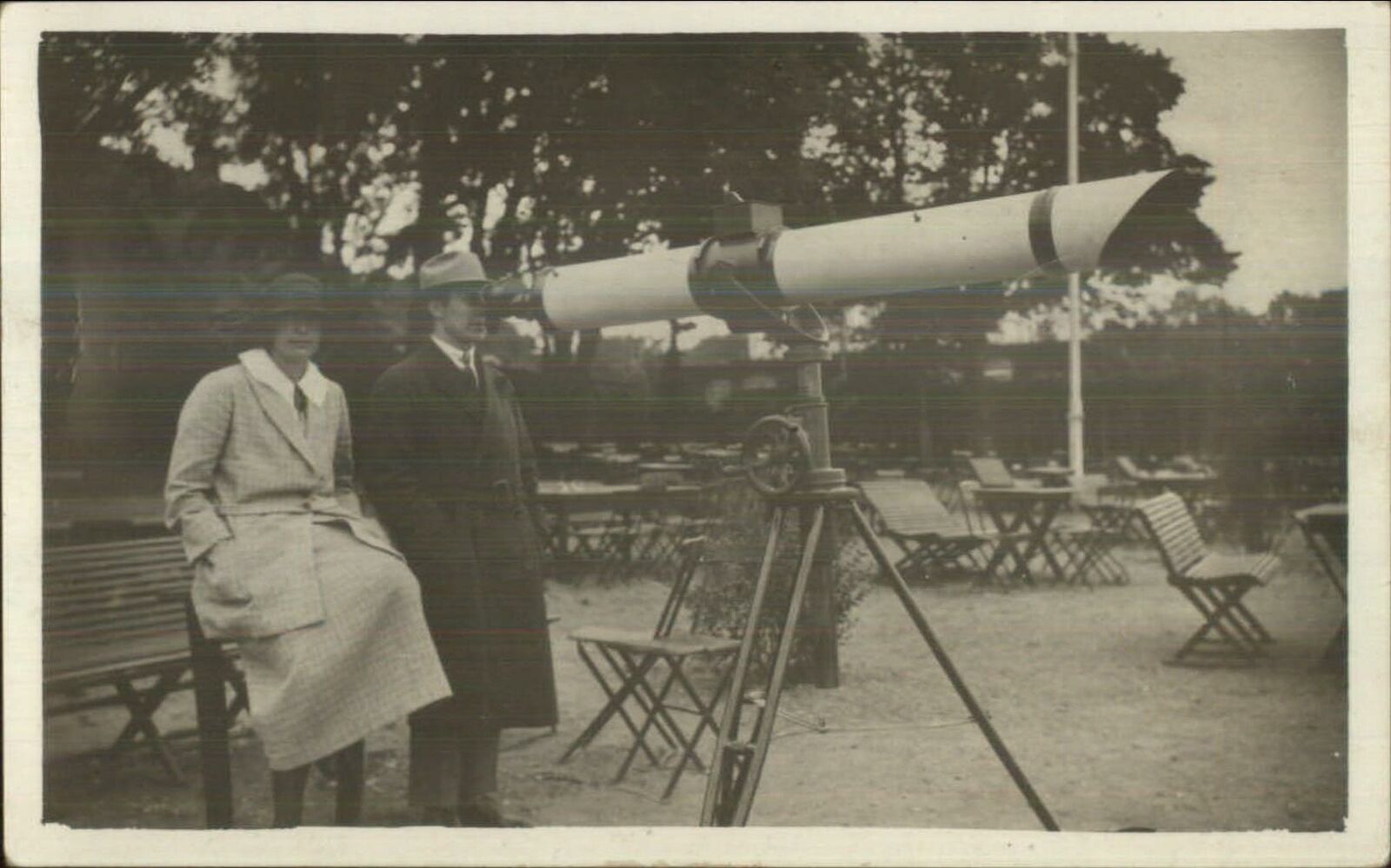 Huge Telescope in Park Man & Woman Science Astronomy Real Photo ...