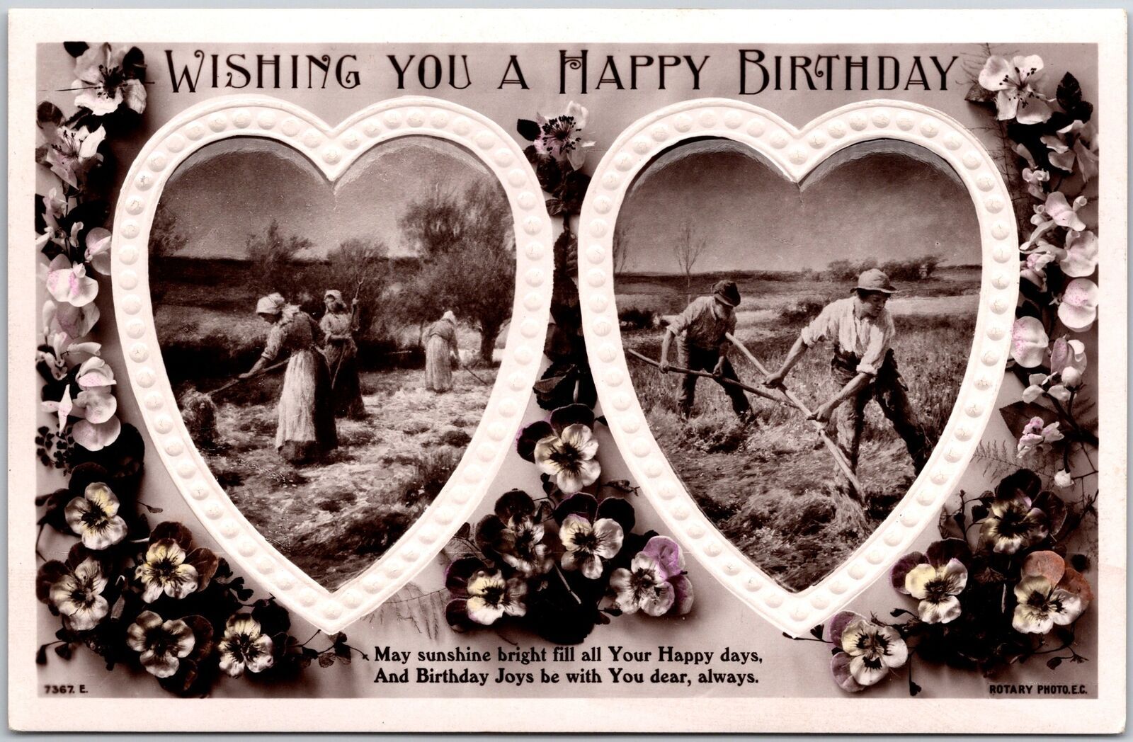 Wishing You A Happy Birthday Farming Flowers Real Photo RPPC Postcard ...