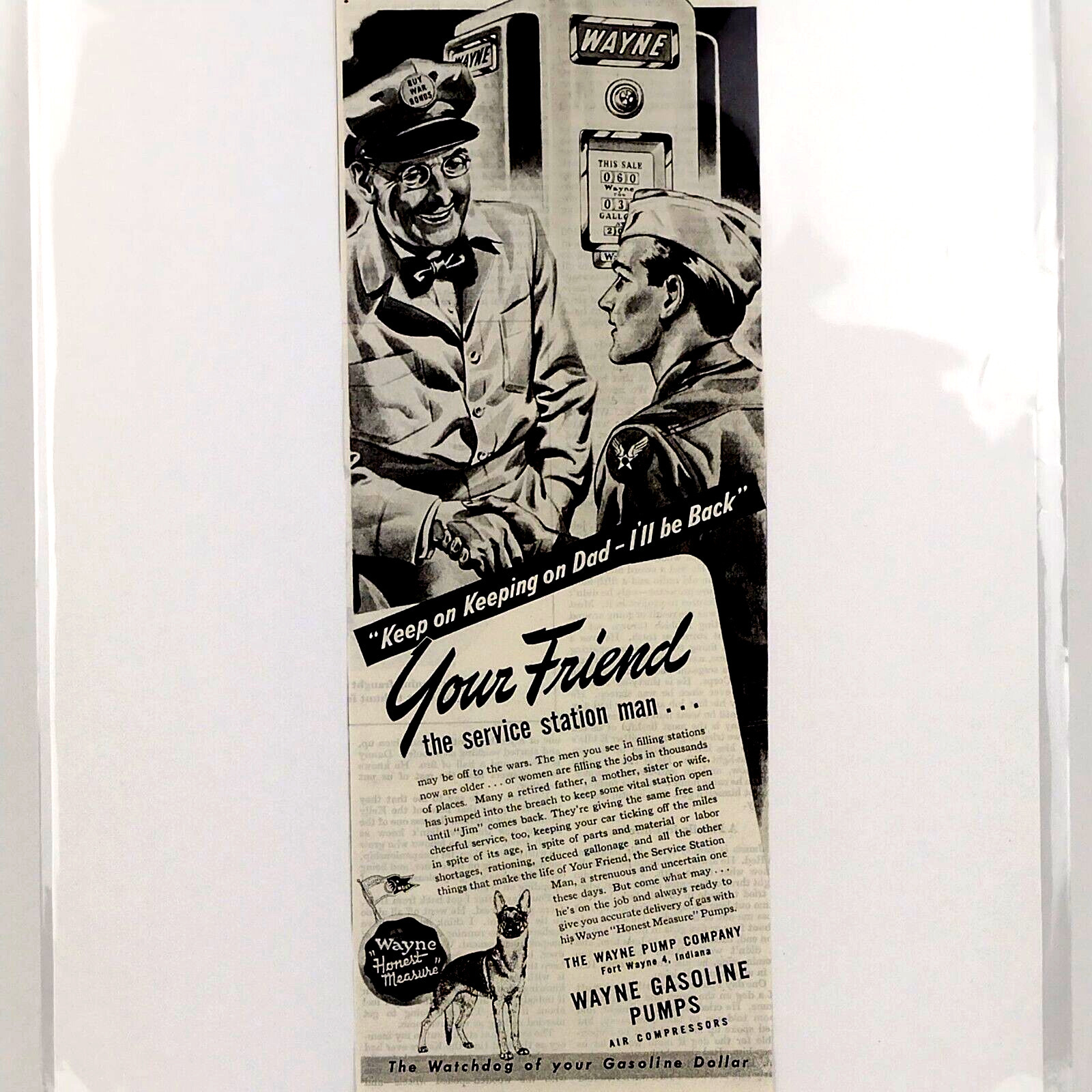 1944 Wayne Pump Company Vintage Print Ad WW II Service Station Man War ...