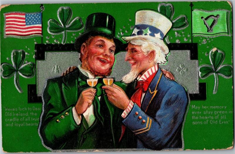 Irish Man and Uncle Sam Drinking a Toast Ireland USA c1910 Vintage ...