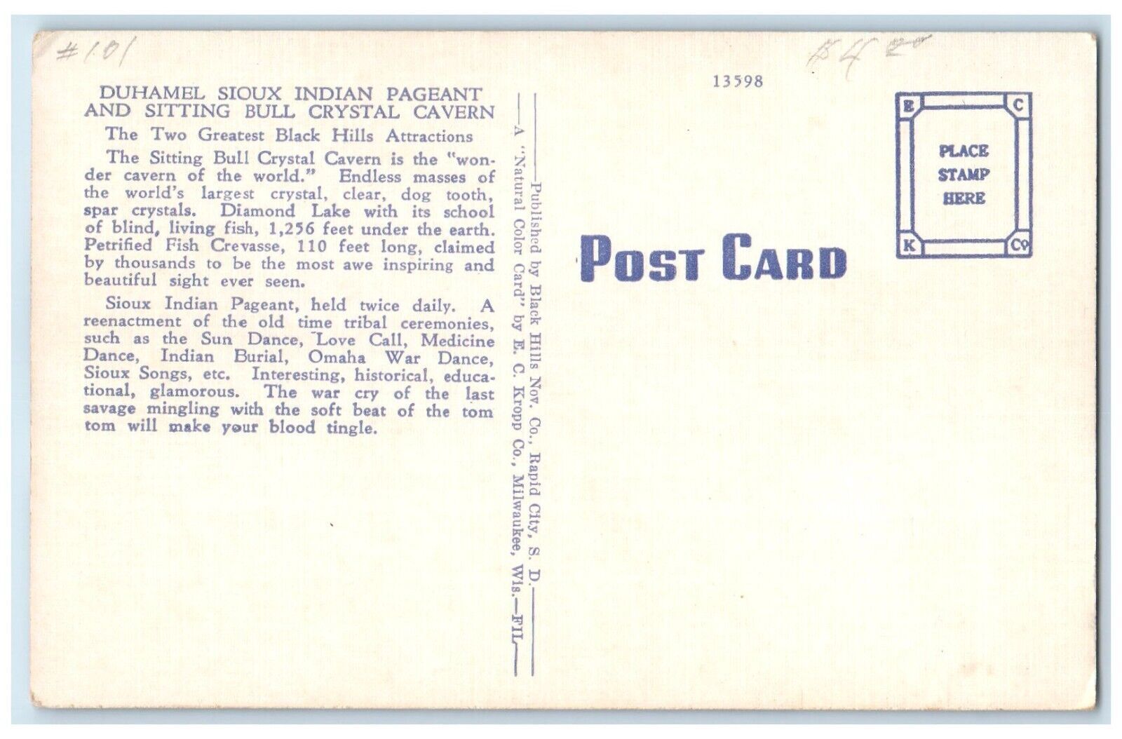 1940 Duhamel Sitting Bull Crystal Cavern Sioux Indian Pageant Multiview ...