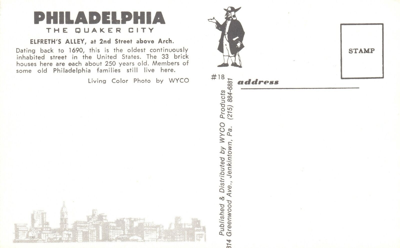 Vintage Postcard Square City Elfreth Alley Brick House Philadelphia ...