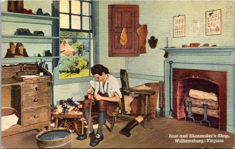 Williamsburg Virginia Colonial Boot & Shoemakers Shop Interior Linen ...