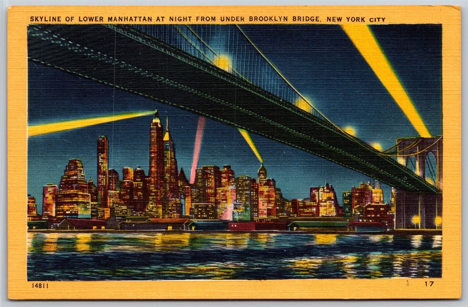 Vtg New York City NY Skyline of Lower Manhattan at Night 1940s View Old ...