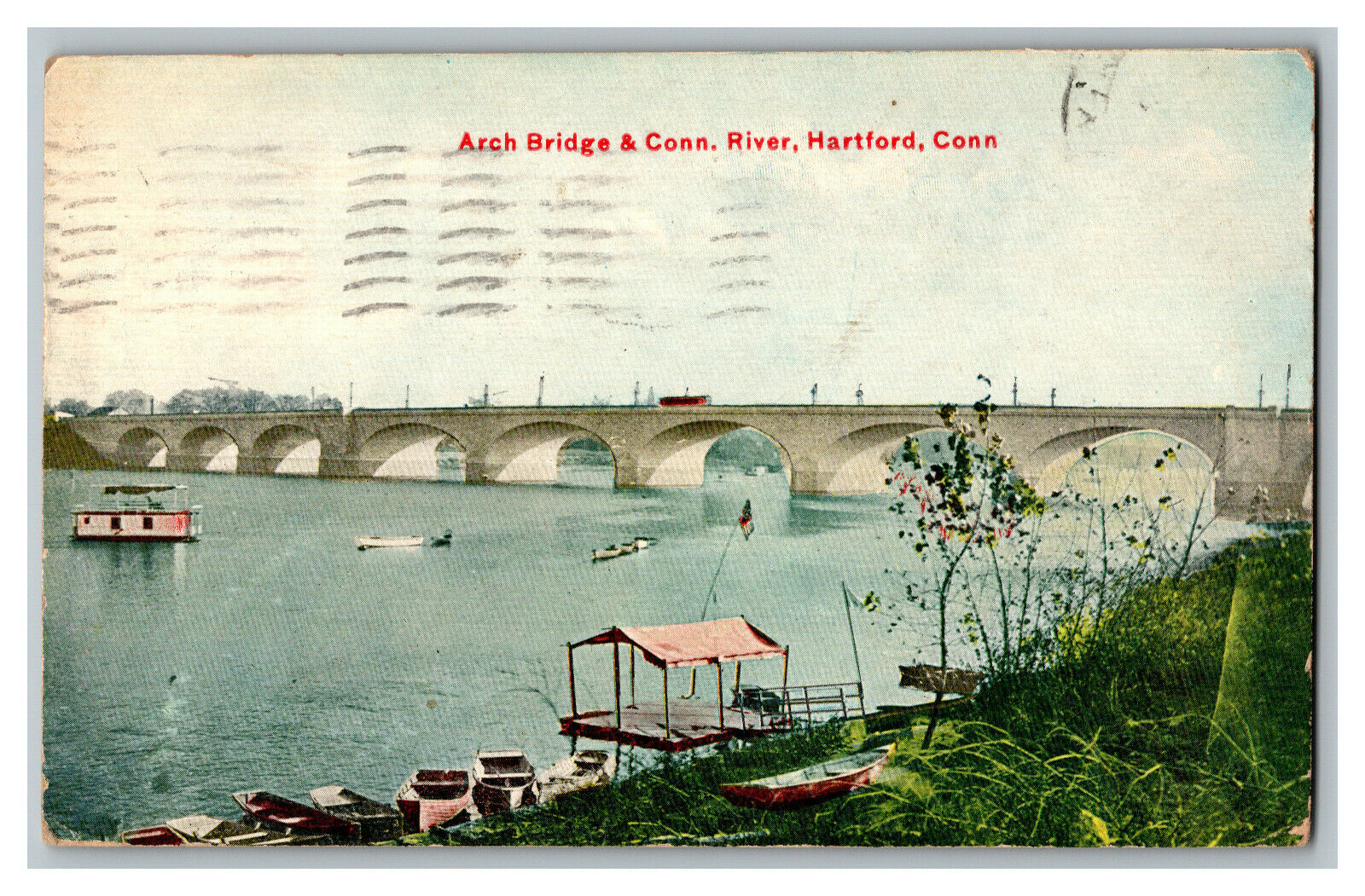 Postcard Arch Bridge & Conn. River Hartford Conn. Vintage Standard View ...