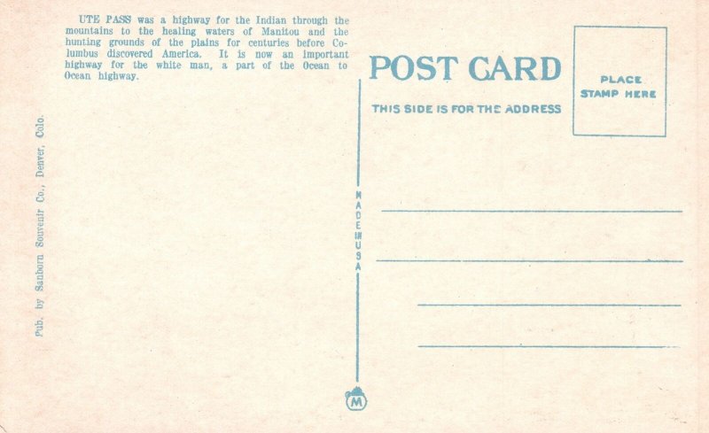 Vintage Postcard 1920's Famous Ute Pass Hunting Grounds Of Plains ...