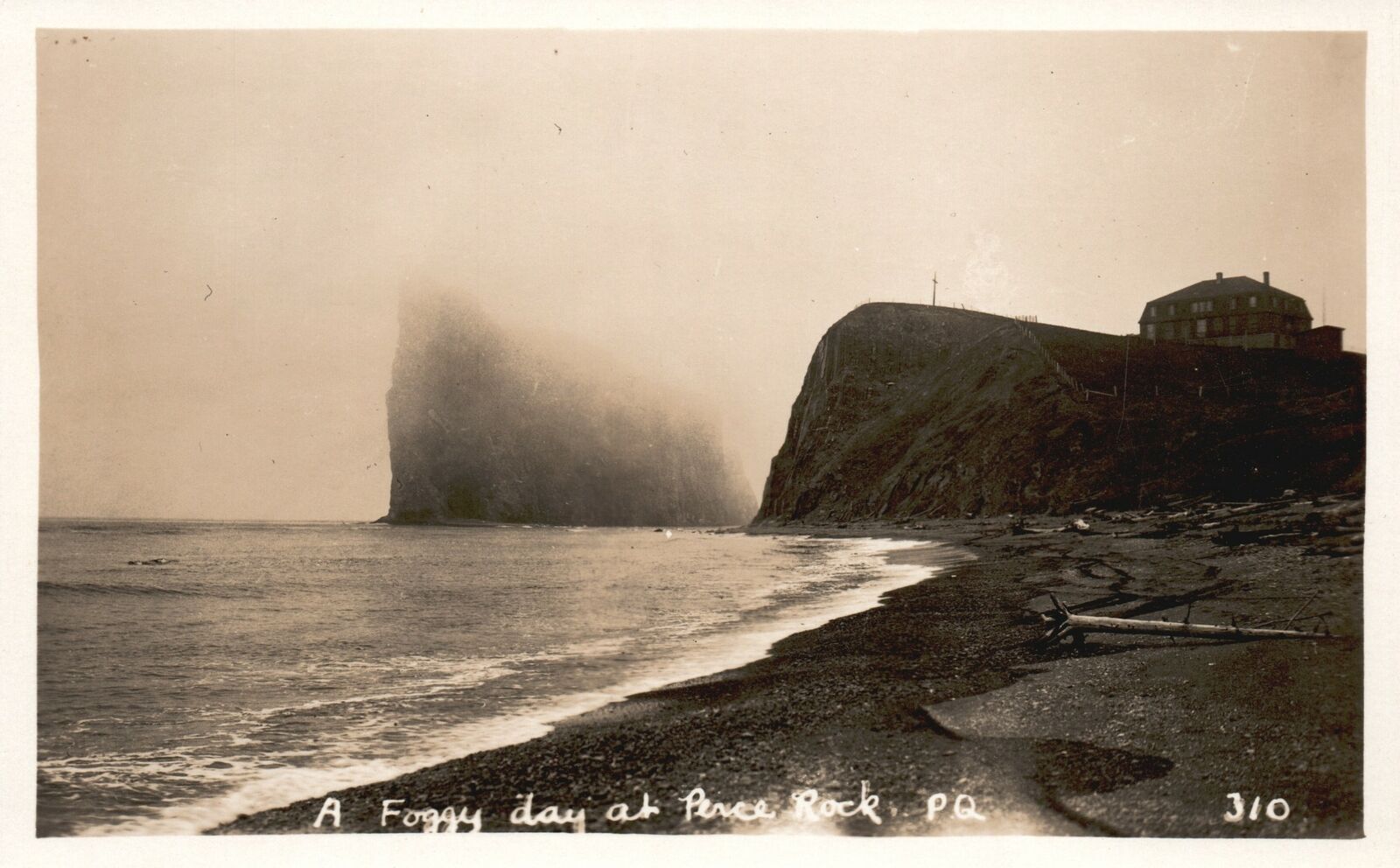 Vintage Postcard A Foggy Day At Perce Rock Island Huge Formation Percé ...