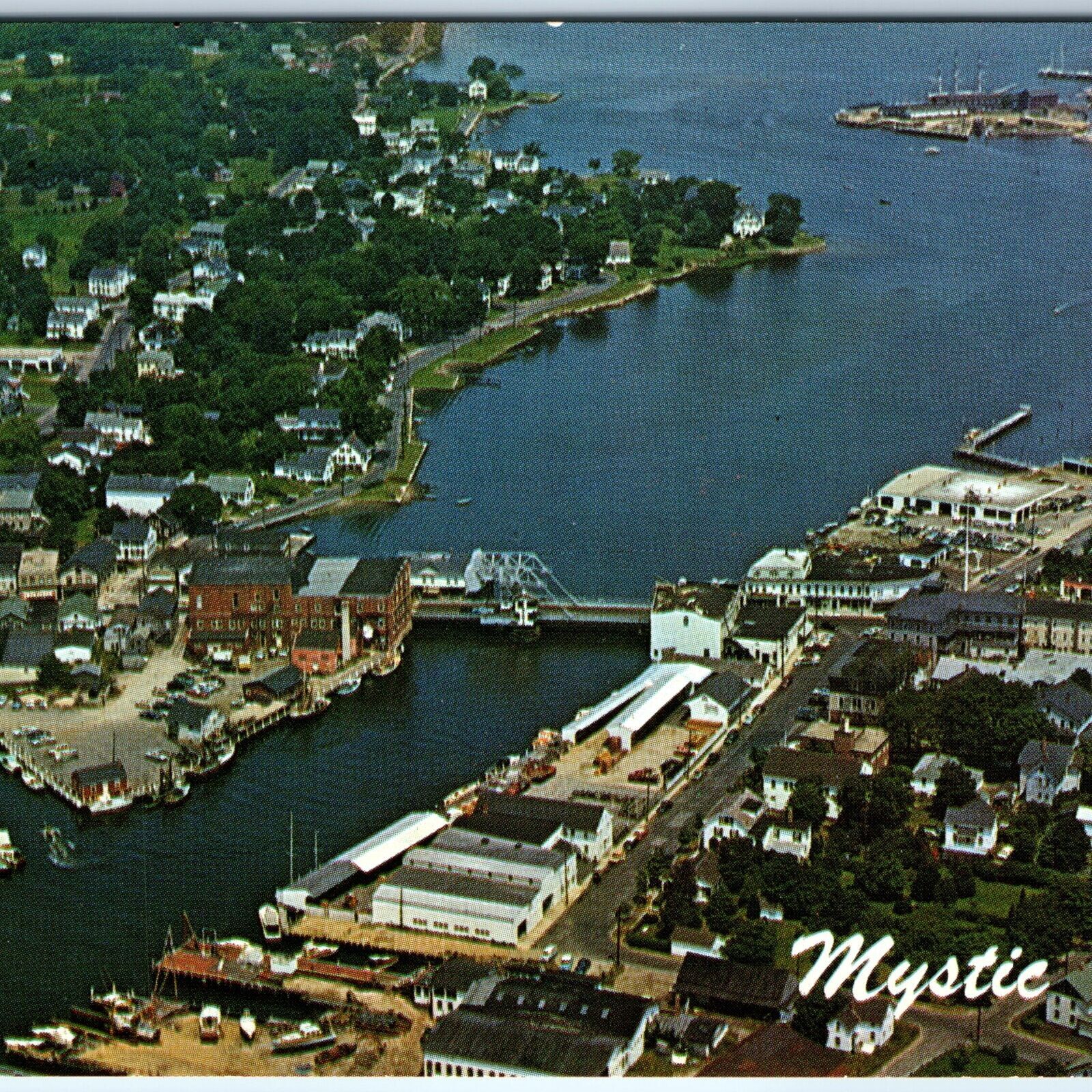 c1960s Mystic CT Aerial View Drawbridge River Seaport Chrome Photo ...