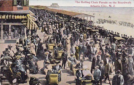 New Jersey Atlantic City The Rolling Chair Parade On The Boardwalk 1910 ...