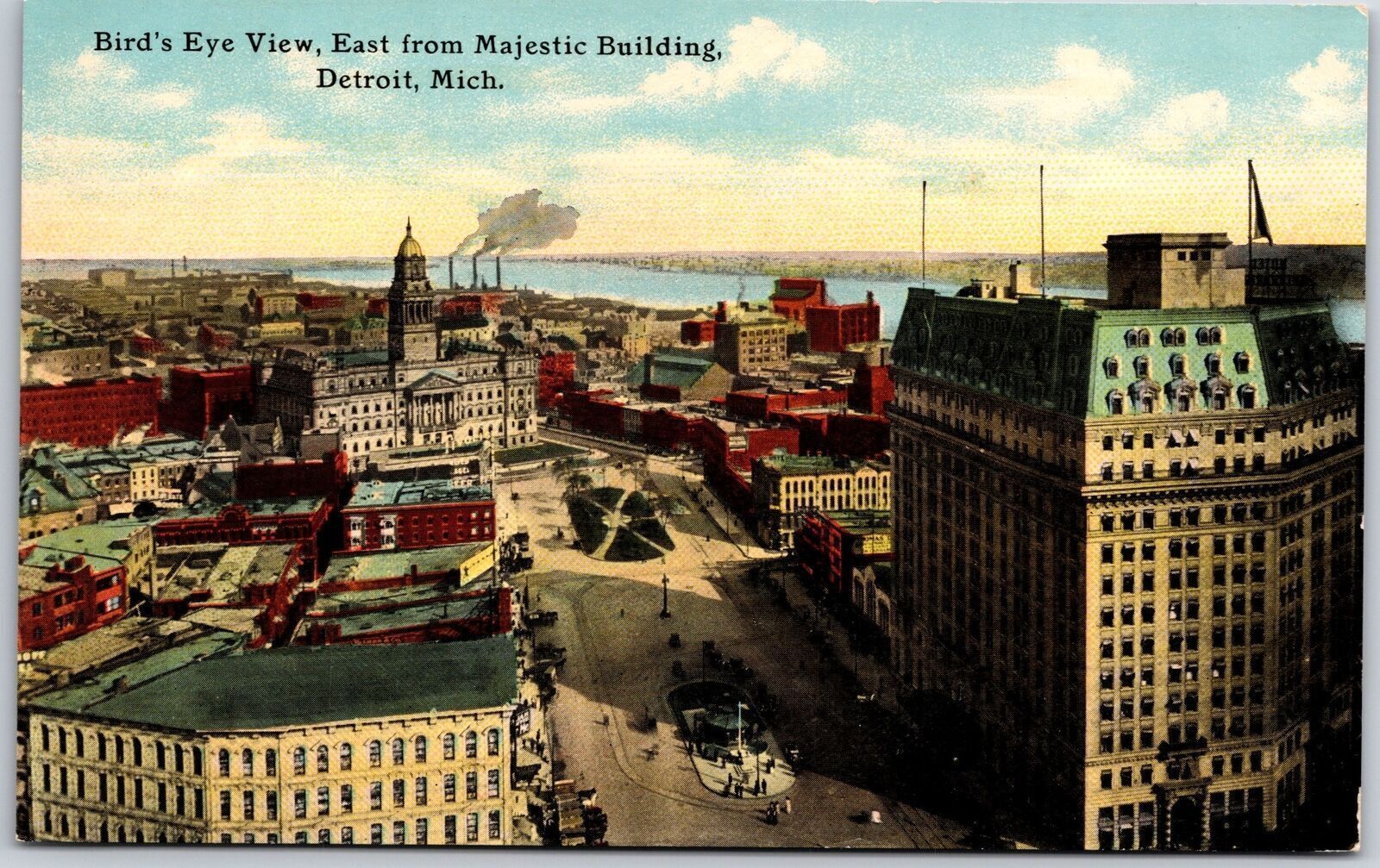 Birds Eye View East From Majestic Building Detroit Michigan MI Streets ...