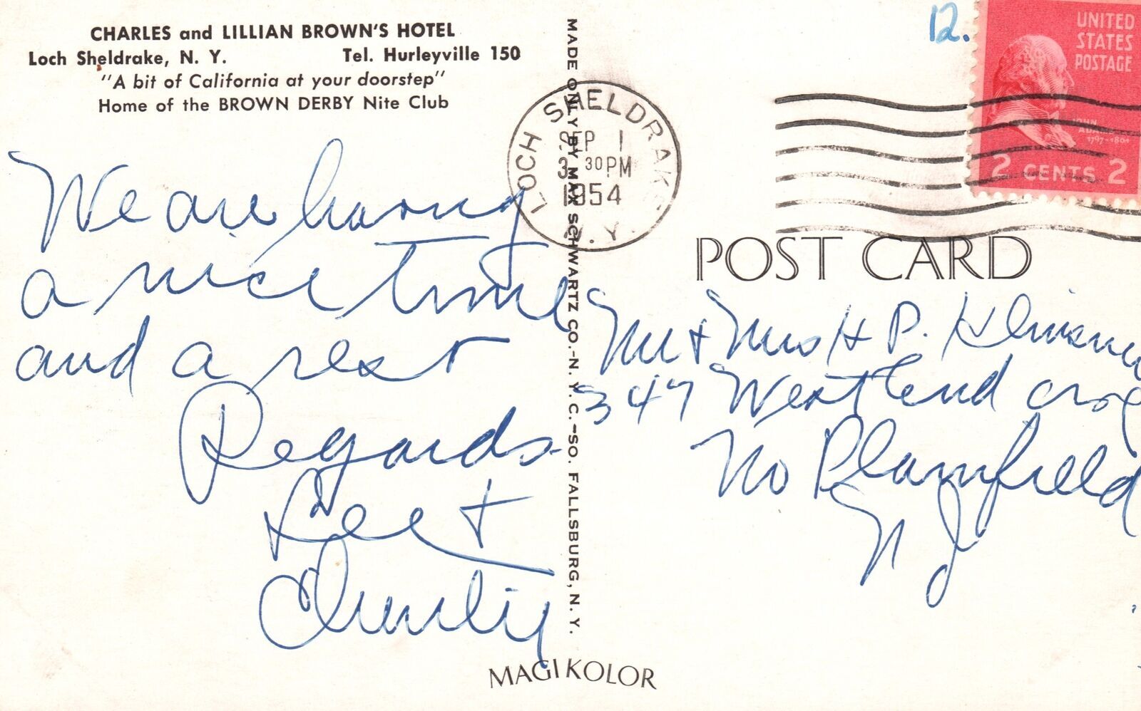 Vintage Postcard 1954 Charles & Lilian Brown's Hotel Loch Sheldrake New ...