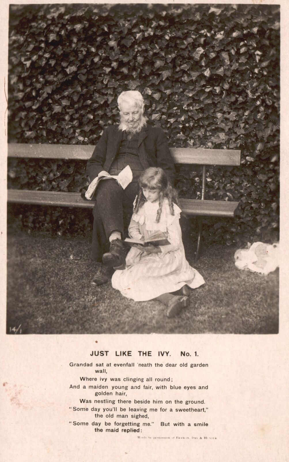 Vintage Postcard Father and Daughter at the Park Reading Just Like the ...